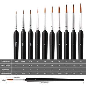 10Pcs Miniature Paint Brushes, Detail Fine Tip Paint Brushes Set with Ergonomic Handle - Suitable for Acrylic Painting, Oil, Watercoloring, Face, Nail, Scale Model Painting, Line Drawing