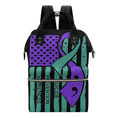 Suicide Prevention Awareness Flag Waterproof Mommy Backpack Shoulder Bag Stylish Nappy Daypack For Travel Shopping black-style