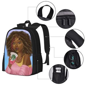 SARA NELL School Backpack Black Art Afro Girl Drink Juice African American Girl Bookbag Casual Travel Bag For Teen Boys Girls