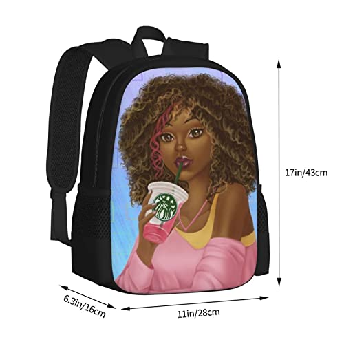 SARA NELL School Backpack Black Art Afro Girl Drink Juice African American Girl Bookbag Casual Travel Bag For Teen Boys Girls