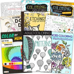 adult coloring book bundle with 10 deluxe coloring books for adults and teens (over 250 stress relieving patterns).