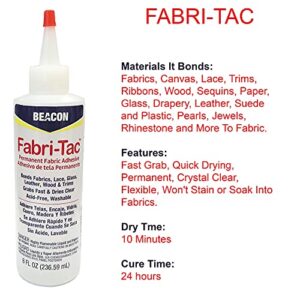 Beacon Fabri-Tac Permanent Adhesive, 8 Ounce Bottle - Premium Crafting & Fabric Glue