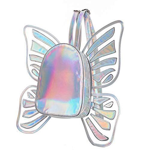 Women's Laser Holographic Backpack Butterfly Angel Wings Casual Daypack Shoulder bag for Girls