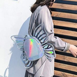 Women's Laser Holographic Backpack Butterfly Angel Wings Casual Daypack Shoulder bag for Girls