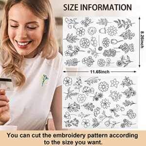 50 Pcs Hand Sewing Stabilizers Wash Away Water Soluble Stabilizer Tear Away Machine Embroidery Stabilizers with Flower Patterns for Embroidery Hand Sewing Lover