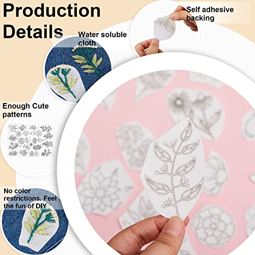 50 Pcs Hand Sewing Stabilizers Wash Away Water Soluble Stabilizer Tear Away Machine Embroidery Stabilizers with Flower Patterns for Embroidery Hand Sewing Lover