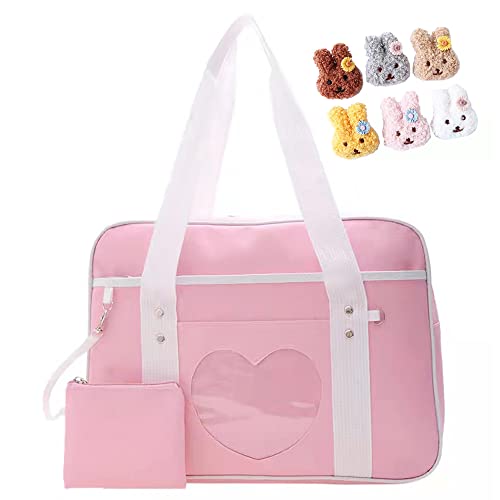 HEHELIFE Heart Kawaii Bag with Kawaii Wallet & Rabbit Pin Doll,ITA Japanese School Bag Kawaii shoulder bag for Women laptop bag Kawaii Backpack Girls