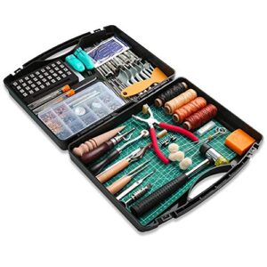 273 pieces leather working tools and supplies with leather tool box cutting mat hammer stamping tools needles snaps and rivets kit perfect for stitching punching cutting sewing leather craft making