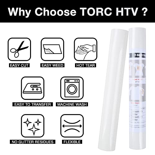 TORC White Glitter HTV Heat Transfer Vinyl Roll 12 inch x 5 ft Iron on Vinyl for T Shirts Crafts