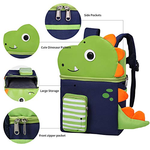 Toddler Backpack with Leash and Chest Strap for Boys Girls, Cute 3D Kindergarten School Backpack for Kid (Dinosaur)