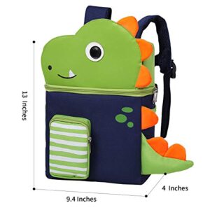 Toddler Backpack with Leash and Chest Strap for Boys Girls, Cute 3D Kindergarten School Backpack for Kid (Dinosaur)