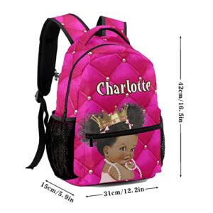 WOWPersonalTailor Backpack Custom Name Dark Pink African Girl Fashion Lightweight Waterproof Travel Bag for Family Friends Gifts, 12.2''(L) x 5.9''(W) x 16.5''(H)