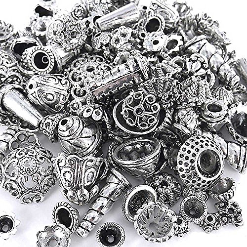 Incredible art 100-Piece Bali Style Jewelry Making Metal Bead Caps Deluxe New Mix, Silver