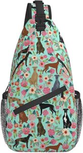 greyhound floral cute dog mint vintage crossbody sling backpack shoulder bag for men women sling bag travel hiking chest bag daypack