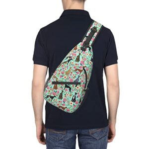 Greyhound Floral Cute Dog Mint Vintage Crossbody Sling Backpack Shoulder Bag for Men Women Sling Bag Travel Hiking Chest Bag Daypack