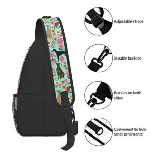 Greyhound Floral Cute Dog Mint Vintage Crossbody Sling Backpack Shoulder Bag for Men Women Sling Bag Travel Hiking Chest Bag Daypack