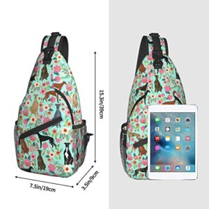 Greyhound Floral Cute Dog Mint Vintage Crossbody Sling Backpack Shoulder Bag for Men Women Sling Bag Travel Hiking Chest Bag Daypack