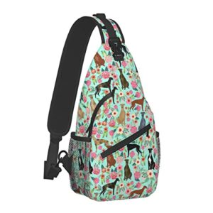 Greyhound Floral Cute Dog Mint Vintage Crossbody Sling Backpack Shoulder Bag for Men Women Sling Bag Travel Hiking Chest Bag Daypack