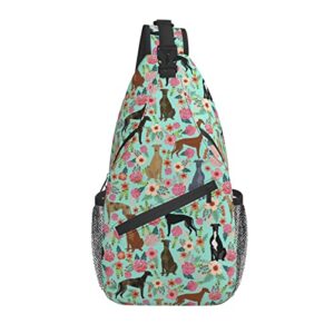 Greyhound Floral Cute Dog Mint Vintage Crossbody Sling Backpack Shoulder Bag for Men Women Sling Bag Travel Hiking Chest Bag Daypack