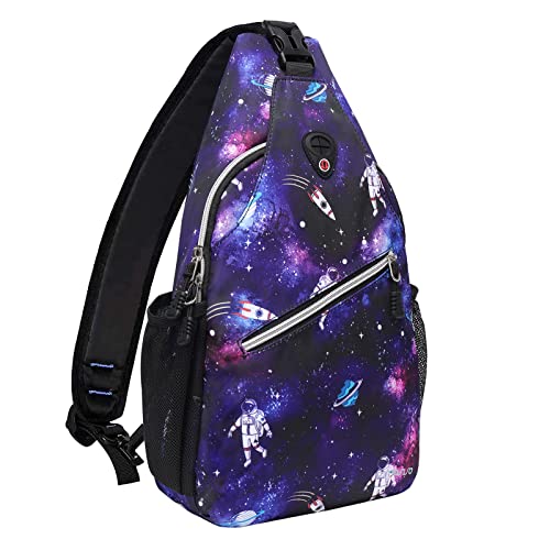 MOSISO Sling Backpack, Multipurpose Travel Hiking Daypack Rope Crossbody Shoulder Bag, Spacewalking Astronauts