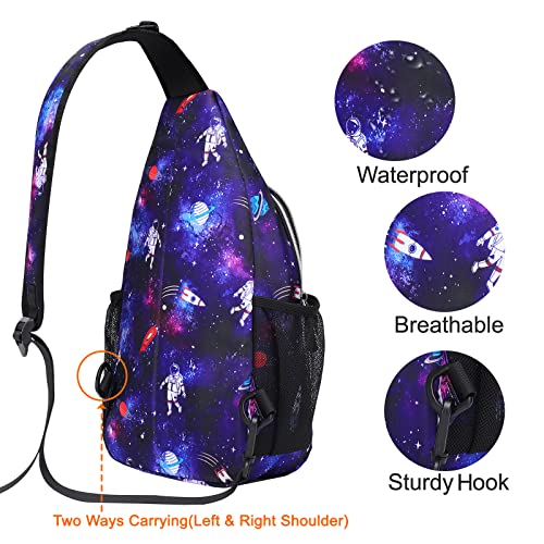 MOSISO Sling Backpack, Multipurpose Travel Hiking Daypack Rope Crossbody Shoulder Bag, Spacewalking Astronauts