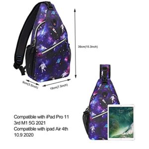 MOSISO Sling Backpack, Multipurpose Travel Hiking Daypack Rope Crossbody Shoulder Bag, Spacewalking Astronauts