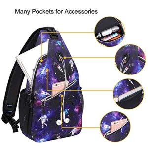 MOSISO Sling Backpack, Multipurpose Travel Hiking Daypack Rope Crossbody Shoulder Bag, Spacewalking Astronauts