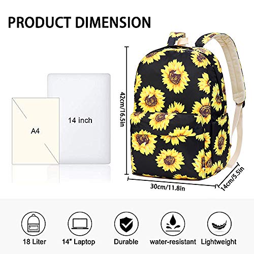 Sunflower Backpack for Girls, Floral School Bags Bookbags