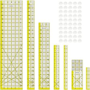 acrylic ruler 7 piece set , non slip rings 50 pieces，quilting rulers, size (6″x24″),(2″x24″),(3″x18″),(3″x8″),(1.5″x12″),(1″x12″),(1″x6″)