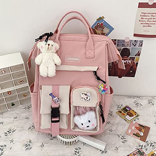 LELEBEAR Kawaii Backpack with Kawaii Pin And Accessories, Cute Kawaii Backpack for School with Plush Pendant, for Girls Travel Laptop Backpack (pink)