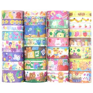 mpopuul 30 rolls kawaii washi tape set – cute bear print washi tapes decorative for kids, school supplies, journalings,scrapbooking, diy crafts, 20/15/10mm wide