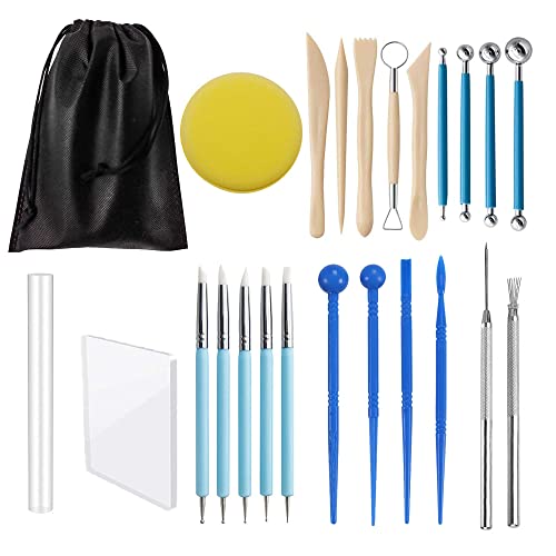 Langqun Polymer Clay Tools Set,24pcs Pottery Tools Kit,Dotting Tools,Ceramic Supplies for Kids and Adults,Sculpting,Modeling,Shaping