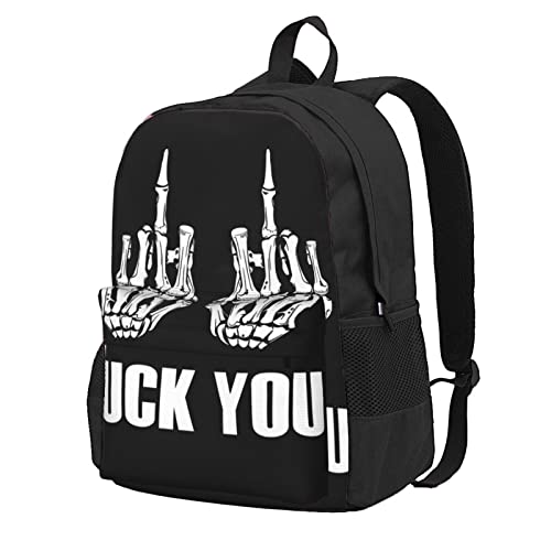 School Laptop Backpack Skull Fuck Lightweight Water Resistant Durable Casual Daypack, 16in Bookbag for Women Men Fits Travel Hiking Camping