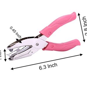 1 Pack 6.3 Inch Length 1/8 Inch Diameter of Circle Hole Handheld Single Paper Hole Punch, Puncher with Pink Soft Thick Leather Cover (Middle Circle 1/8 inch)