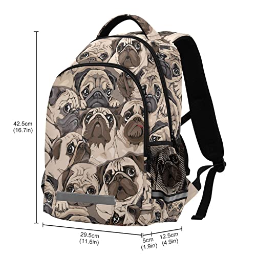 JIPONI Vintage Cute Pug Dogs Backpack For Girls Boys School Student Bookbag Travel Laptop Backpack Purse Daypack With Chest Strap