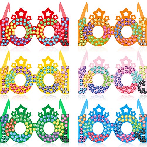 30 Pieces 100 Days Colorful Paper Glasses Crowns, 100th Day of School Glasses Rhinestones Star Paper Glitter Party Eye Glasses for 100 Days of School Celebration Party Favors, 6.4 x 4.9 x 3.3 Inch