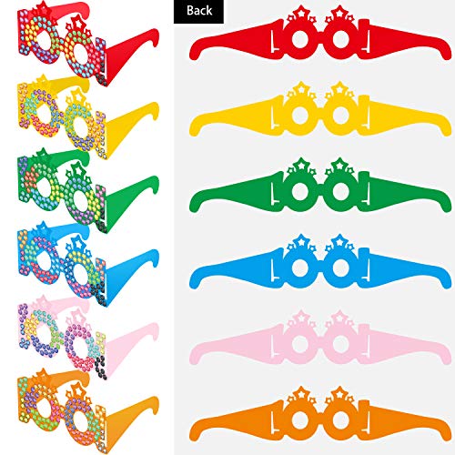 30 Pieces 100 Days Colorful Paper Glasses Crowns, 100th Day of School Glasses Rhinestones Star Paper Glitter Party Eye Glasses for 100 Days of School Celebration Party Favors, 6.4 x 4.9 x 3.3 Inch