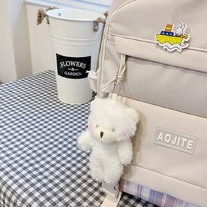 Kawaii School Backpack for Teen Girls Aesthetic Cute Adorable Back to School with Cute Pin and Bear Accessories(Off-White)