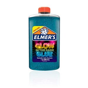 elmer’s glow in the dark liquid glue, washable, blue, 1 quart, glue for making slime