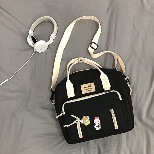 Tonecy Japanese Backpacks for Teen Girls for Middle School, Kawaii Backpack with Pins Kawaii School Backpack Cute Aesthetic Rucksack (Black 31x10x27cm)