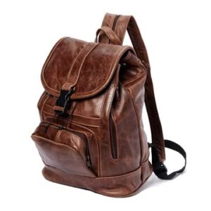 fin stores genuine leather backpack canvas travel daypack college bag with convertible strap super soft (brown)