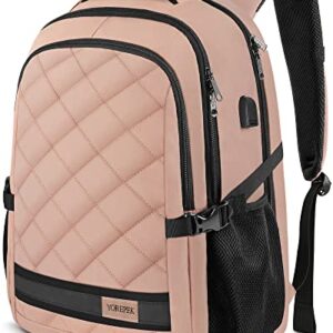 Large Travel Backpack for Women 52L, 17 Inch Laptop Backpacks with USB Charging Port, Stylish School Backpack for Girls, Computer Back Pack for Work Business College Student Teacher Nurse, Pink