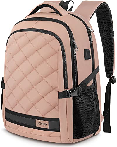 Large Travel Backpack for Women 52L, 17 Inch Laptop Backpacks with USB Charging Port, Stylish School Backpack for Girls, Computer Back Pack for Work Business College Student Teacher Nurse, Pink