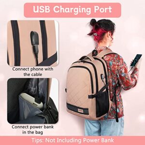 Large Travel Backpack for Women 52L, 17 Inch Laptop Backpacks with USB Charging Port, Stylish School Backpack for Girls, Computer Back Pack for Work Business College Student Teacher Nurse, Pink