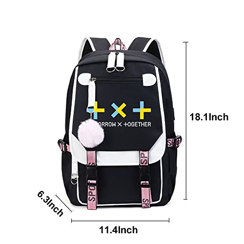 WGEEEY Kpop TXT School Backpack Merchandise, TXT Book Bag Casual Backpack, Black