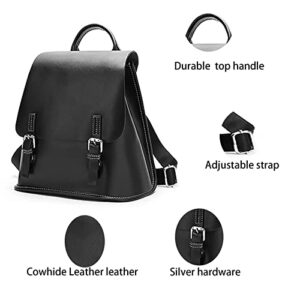 HESHE Women’s Leather Backpack Casual Daypack Style Flap Backpacks for Ladies (Black)