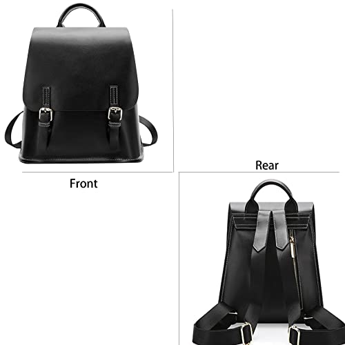 HESHE Women’s Leather Backpack Casual Daypack Style Flap Backpacks for Ladies (Black)