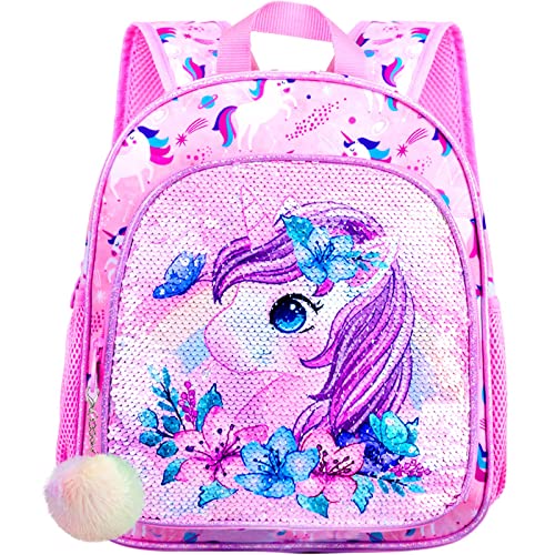 UFNDC Toddler Backpack for Girls, Kids Cute Unicorn Preschool Bookbag,Kindergarten Sequin School Bag