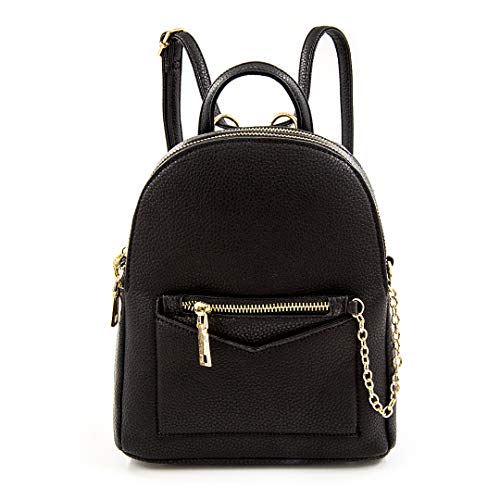 EMPERIA Kayli Faux Leather Mini Backpack Fashion 3 Way Carry Casual Lightweight Rucksack Daypack for Women Black