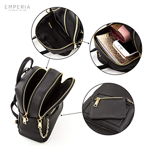 EMPERIA Kayli Faux Leather Mini Backpack Fashion 3 Way Carry Casual Lightweight Rucksack Daypack for Women Black